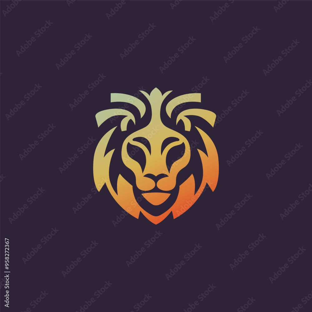 Gradient Yellow Lion head vector illustration with symmetrical design ...