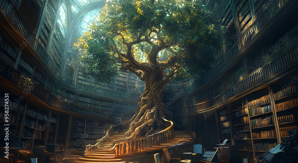 “A Grand Ancient Tree with Sprawling Roots and Branches, Showcasing ...