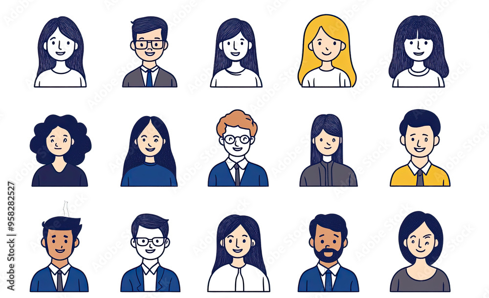 Character Avatar Illustrations Featuring Office Workers, With Various ...