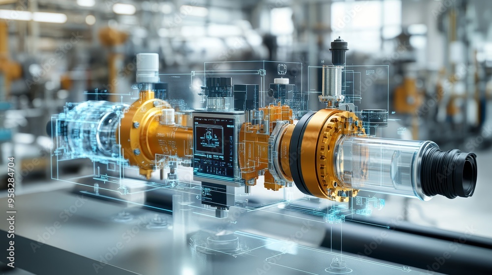 High-tech water meter cross-section, featuring digital sensors ...