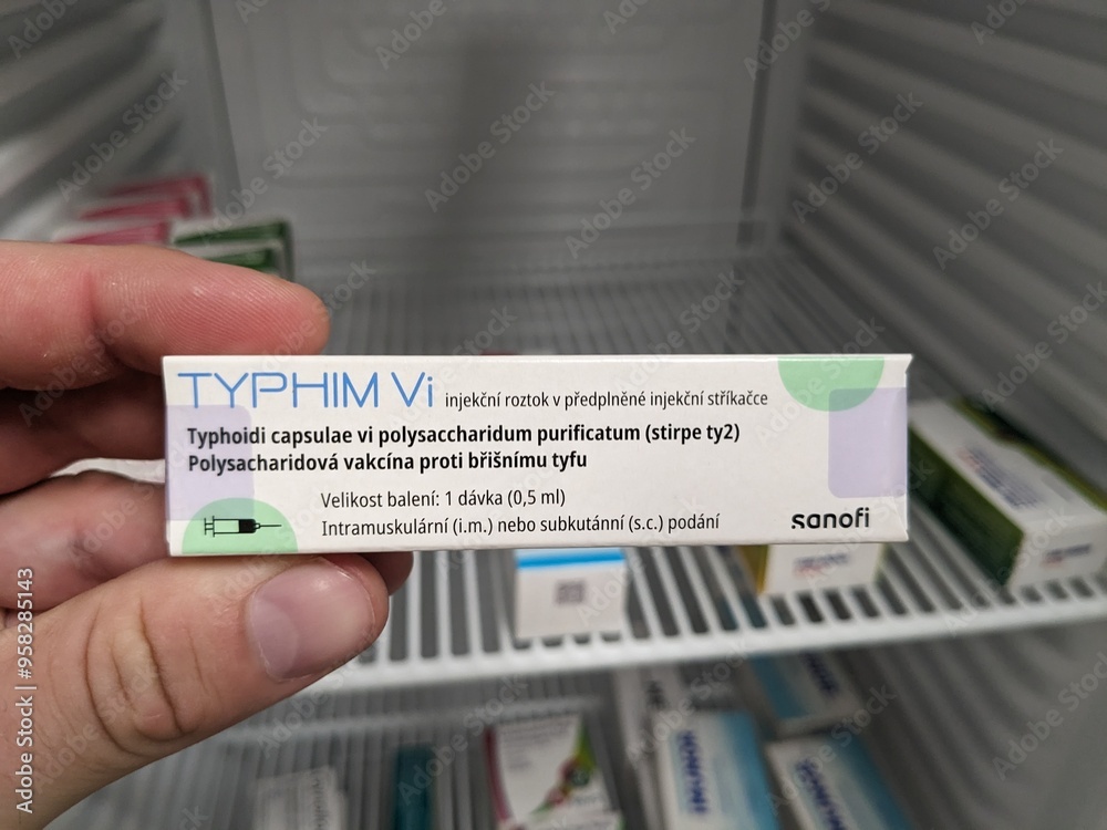 Prague, Czech Republic - August 28 2024: TYPHIM VI box of typhoid ...