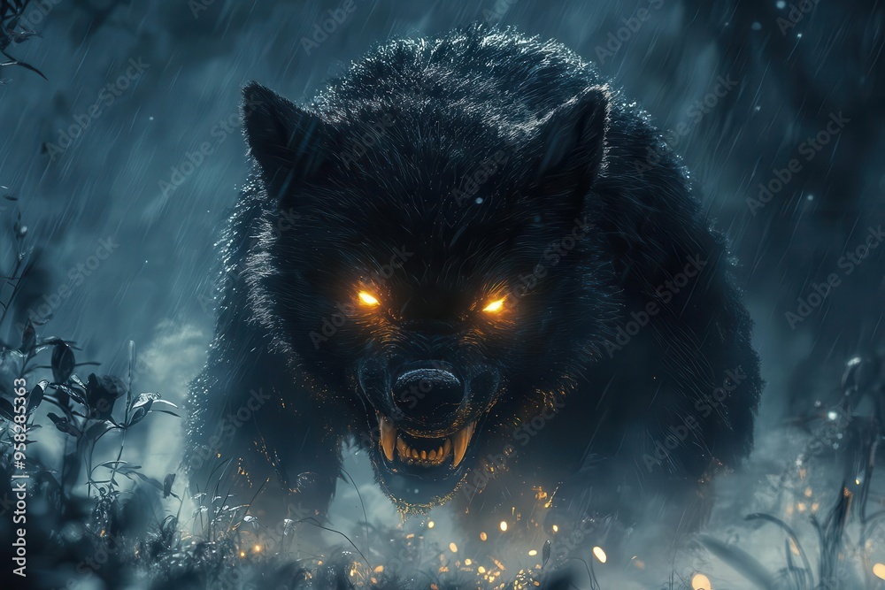 fierce tasmanian devil with glowing eyes and bared teeth prowling ...