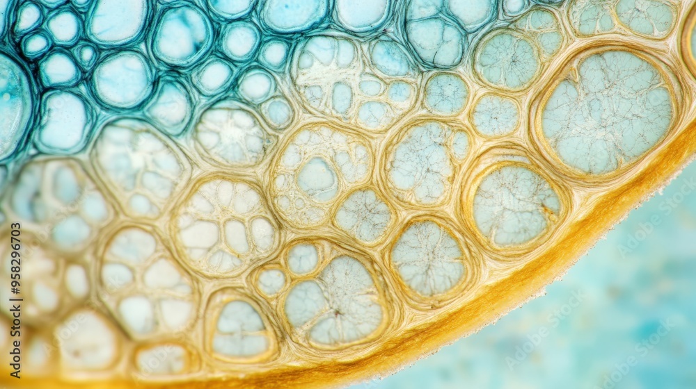 Cross-section of a plant stem under a microscope, revealing xylem and ...
