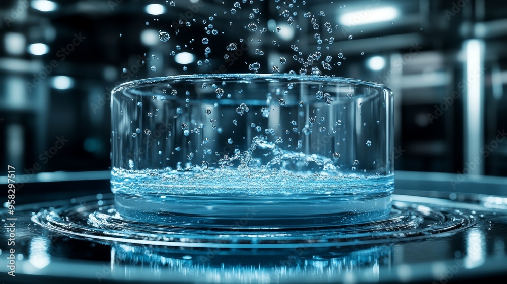 High-tech water gauge with animated holograms, glowing brightly in a ...