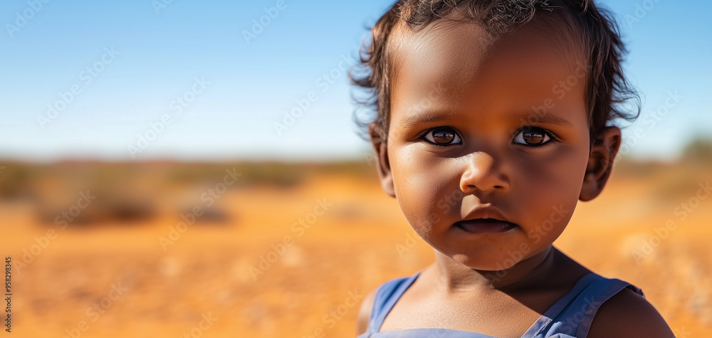 Young Aboriginal Australian child outback desert first nations portrait ...