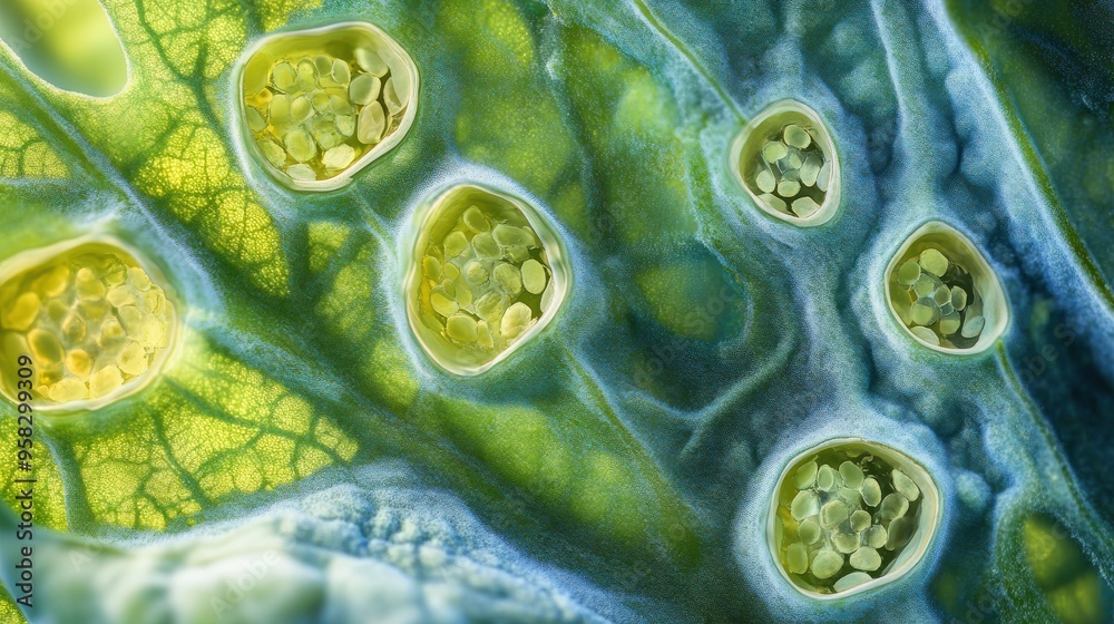 Detailed view of a stomata on a leaf surface, showing the opening and ...