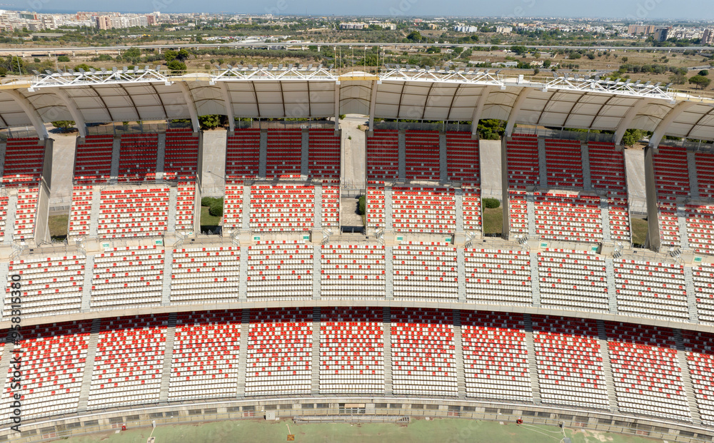 Aerial view of the grandstand and steps of the San Nicola stadium in ...