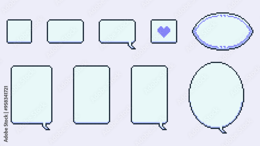 Pixel Art Speech Boxes and Dialogue Frames for Retro Games. Blue Set of ...