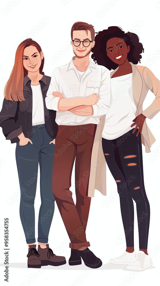 group of office colleagues posing for group photo 2d character design ...