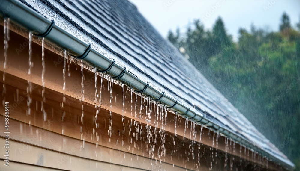 modern bridge in the city, the roof of the house, Closeup of the rain ...
