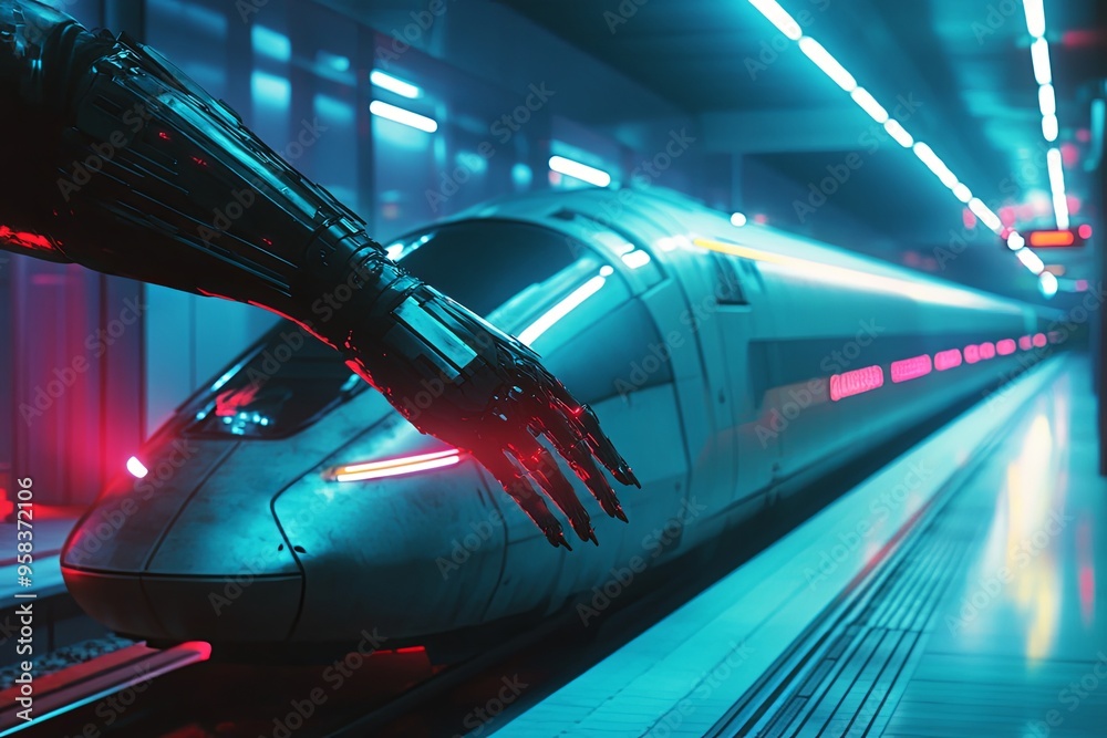 Person with Bionic Arms Adjusting Advanced Controls of Futuristic ...