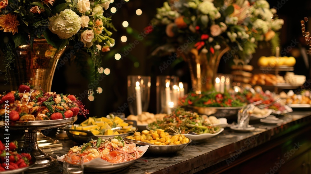Show an exclusive gourmet food event with a variety of upscale dishes ...