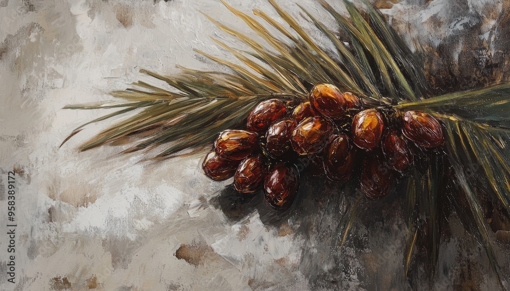 Oil painting depicting a type of date palm traditionally consumed ...