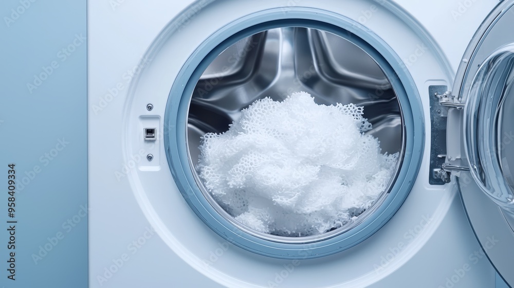 Industrial washing machine retrofitted with microplastic filters ...