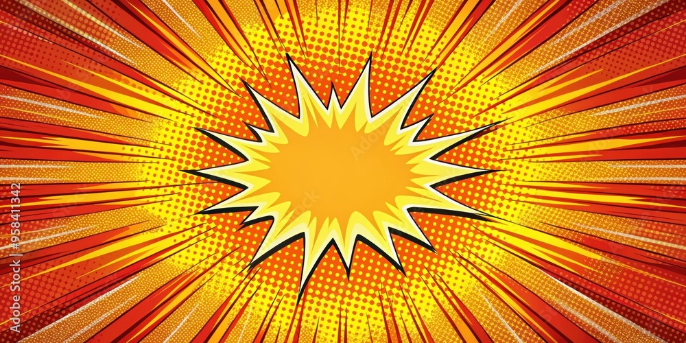 Comic book explosion background with radial rays and dots, comic, book ...