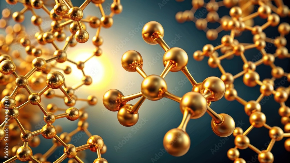 Gold molecule and gold chromosome structure in a scientific background ...