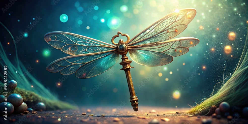 Magical flying key with dragonfly wings , fantasy, mystical, enchanted ...