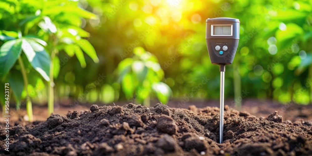 Soil meter being used to measure pH levels in garden soil , gardening ...
