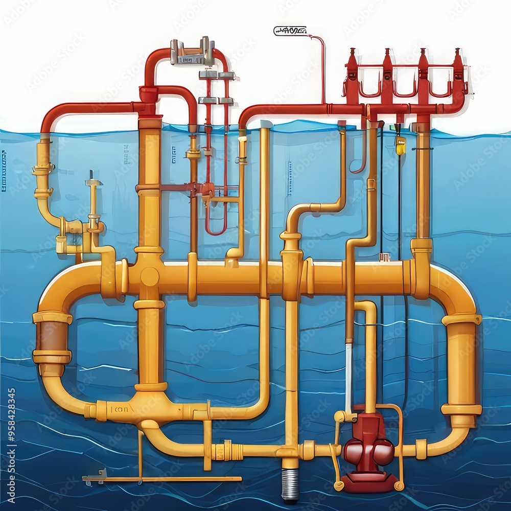 Pipeline system. Seamless pattern. Metal pipes isolated on white ...