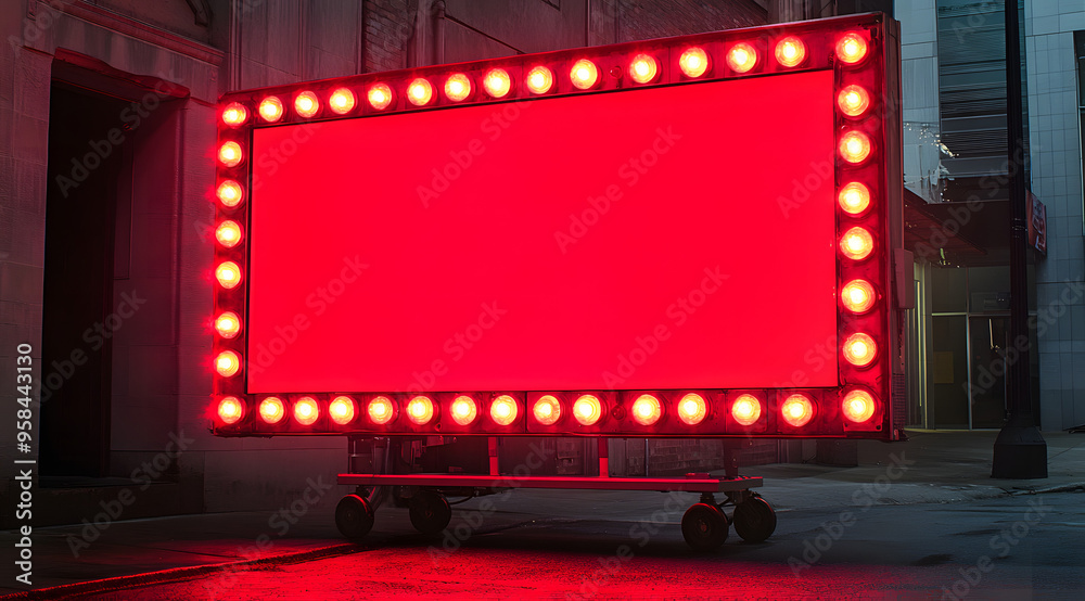 “A Large Red Rectangular Frame with Yellow Lights on the Edges ...