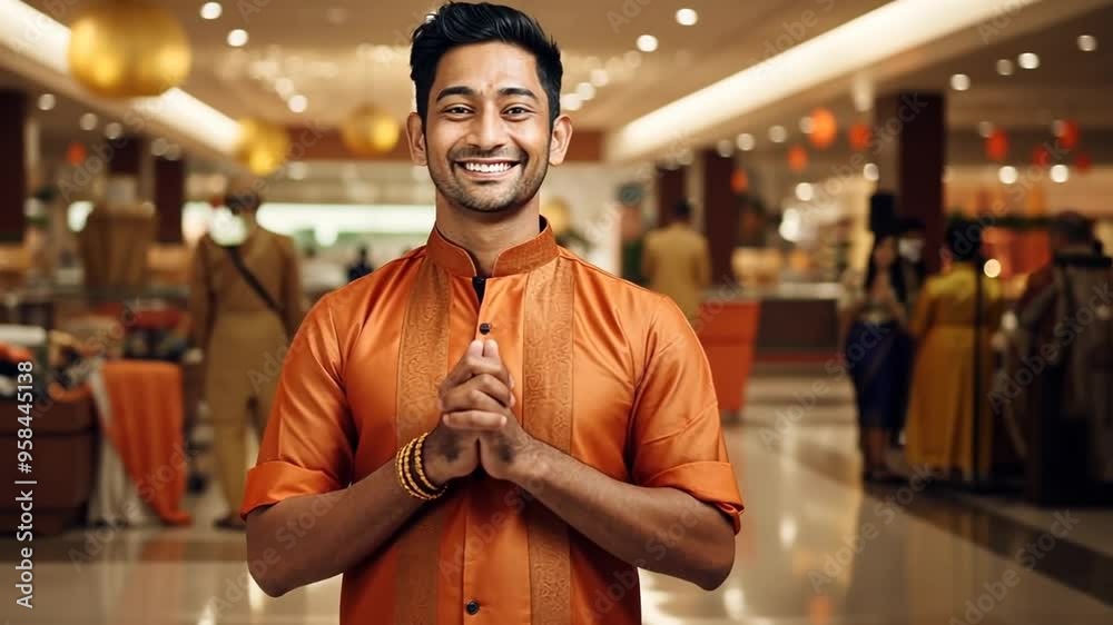 Smiling East Indian Man in Traditional Attire Welcomes Guests at a ...