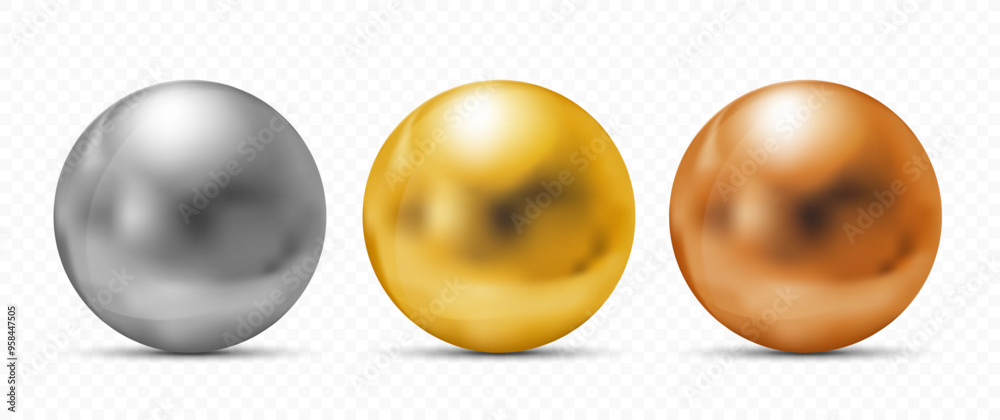Collection of metallic golden, silver and bronze balls. Templates ...