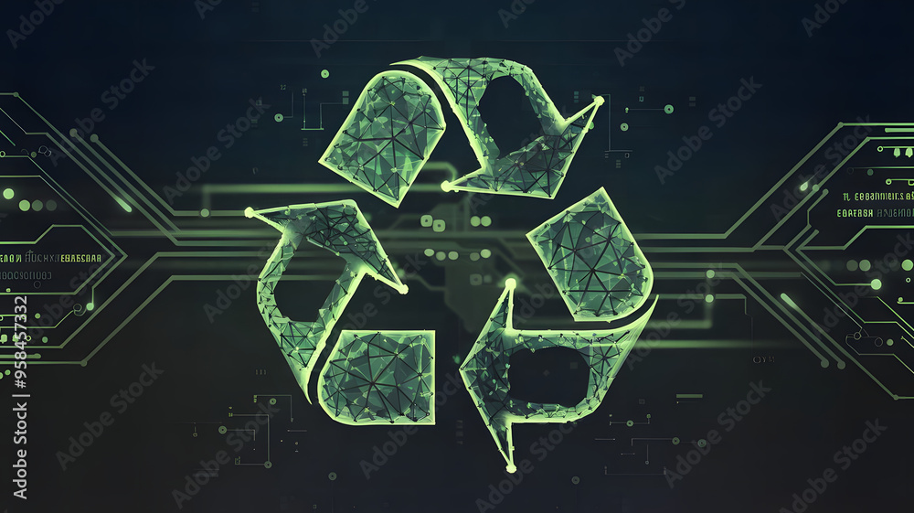 Sustainable Business Practices: A digital recycling symbol made from ...