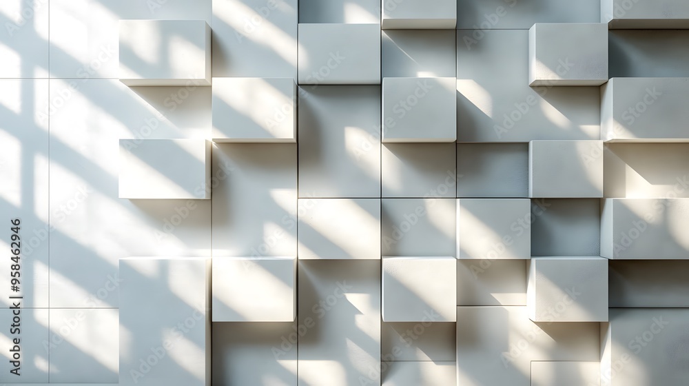 Minimalist architectural wall design, light gray geometric patterns, 3D ...