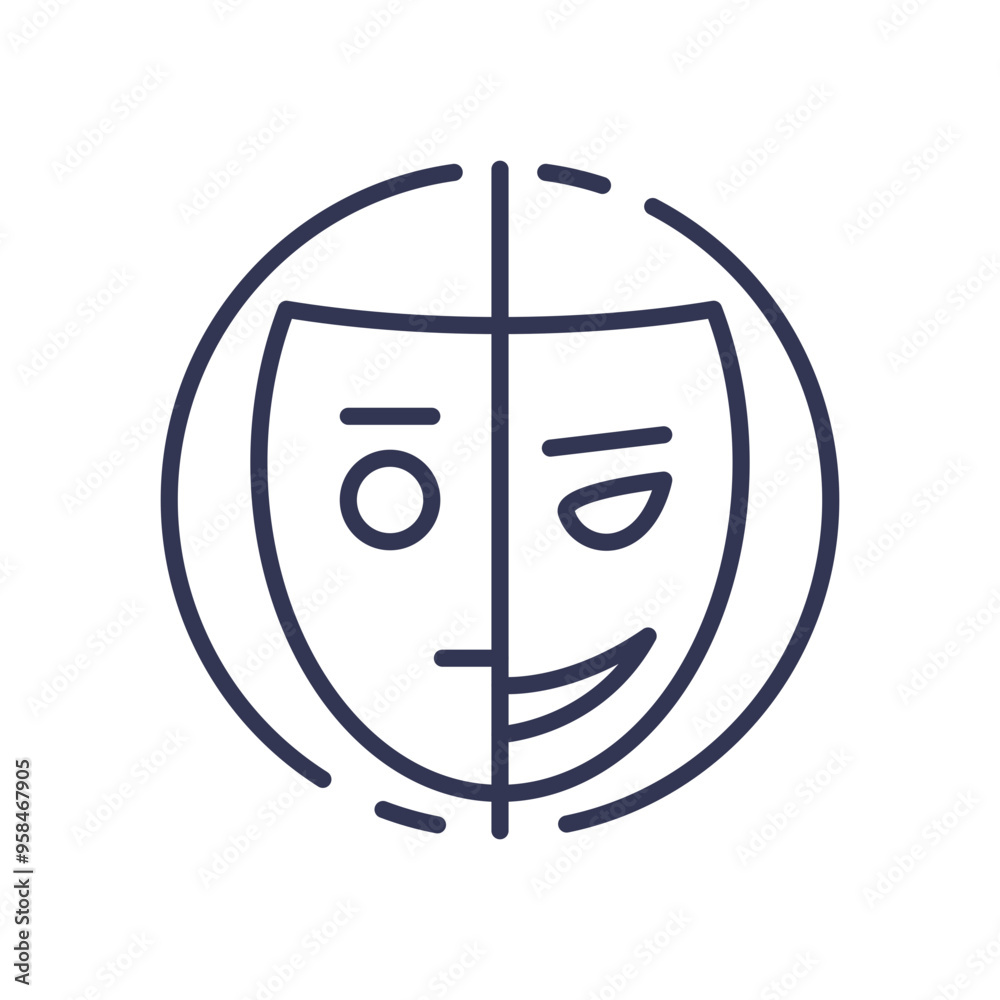 A dual-faced mask symbolizing manipulation, with one side showing a ...