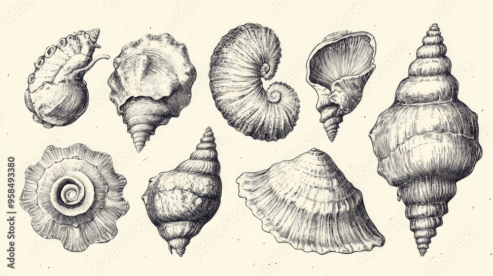Line art illustration of gastropod segmentation showcasing a diverse ...