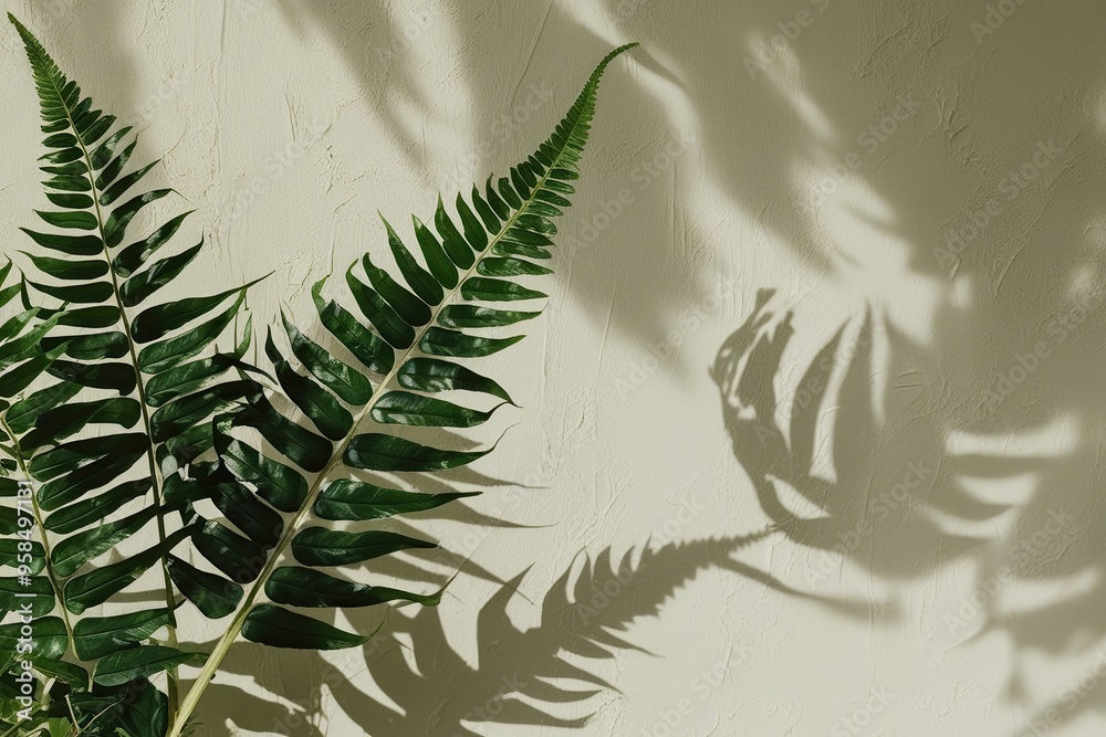 Serene Shadow of Fern Leaves on Soft Wall Texture in a Tranquil Natural ...