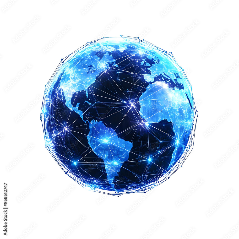 Animated Global Network with Blue Luminous Lines and Glowing Nodes on a ...