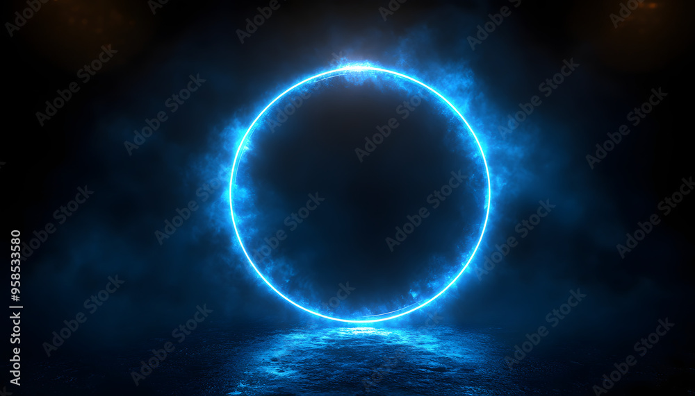 “A Blue Glowing Light Ring on a Black Background with Sparkling Effects ...