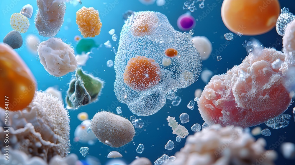 Microscopic view of plankton ingesting microplastic particles ...