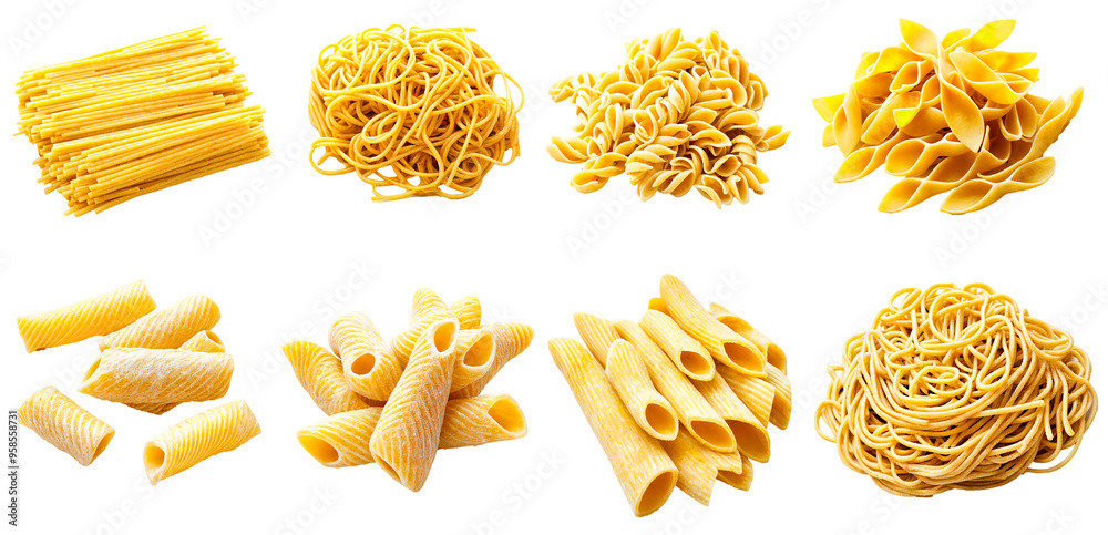 Collection of Various Italian Pasta Shapes Including Spaghetti, Penne ...
