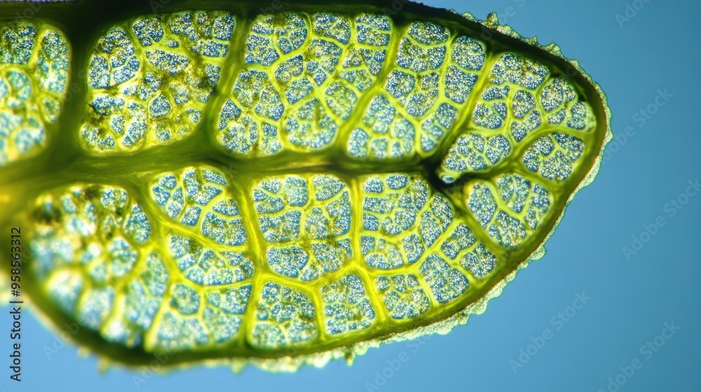 Cross-section of a plant leaf, highlighting the mesophyll where ...
