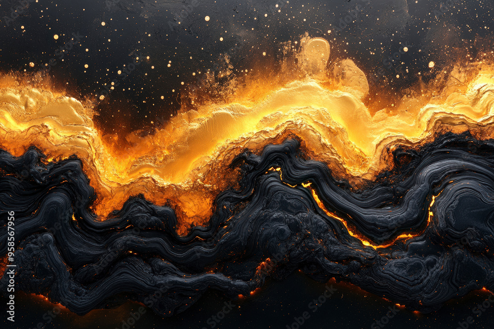 Liquid hot lava in ground cracks top view. Rock textures of volcano ...