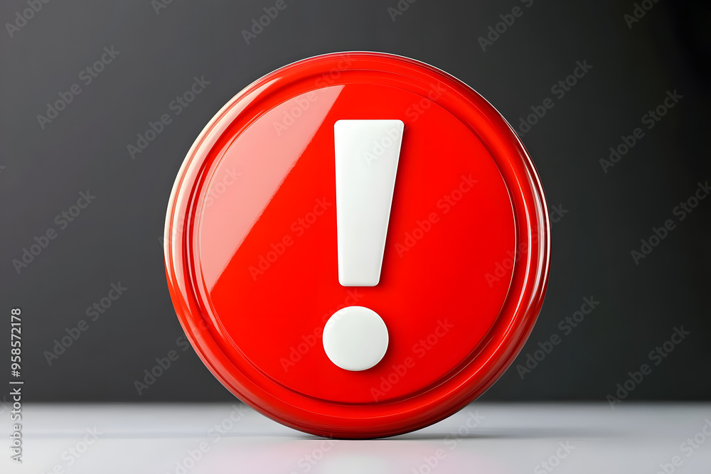 Vibrant 3D red circle with white exclamation mark, isolated on ...