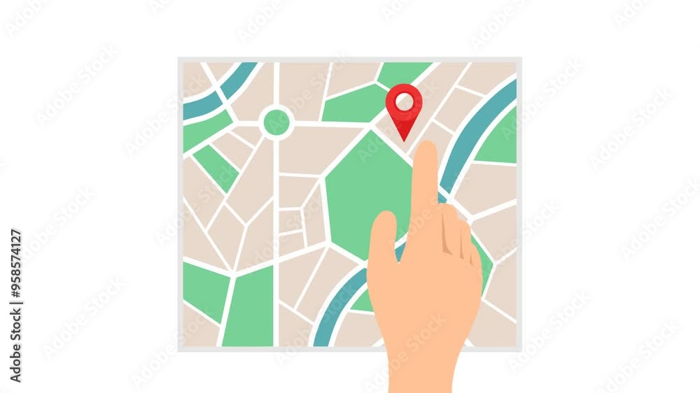 4K video Map Footage with Hand, Map and Pin Location on White Screen ...