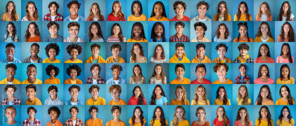 People - High school teenage school portraits - a grid of 84 unique ...