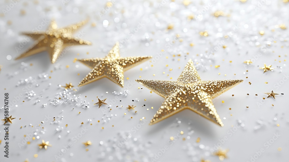 A celestial trio of golden stars shines brightly against a pristine ...