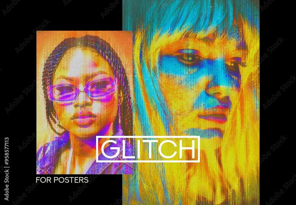 Colorful Glitch Poster Photo Effect Mockup Stock Template | Adobe Stock
