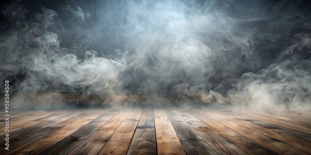 dynamic, wood floor,misty fog, background, A misty fog envelops a ...
