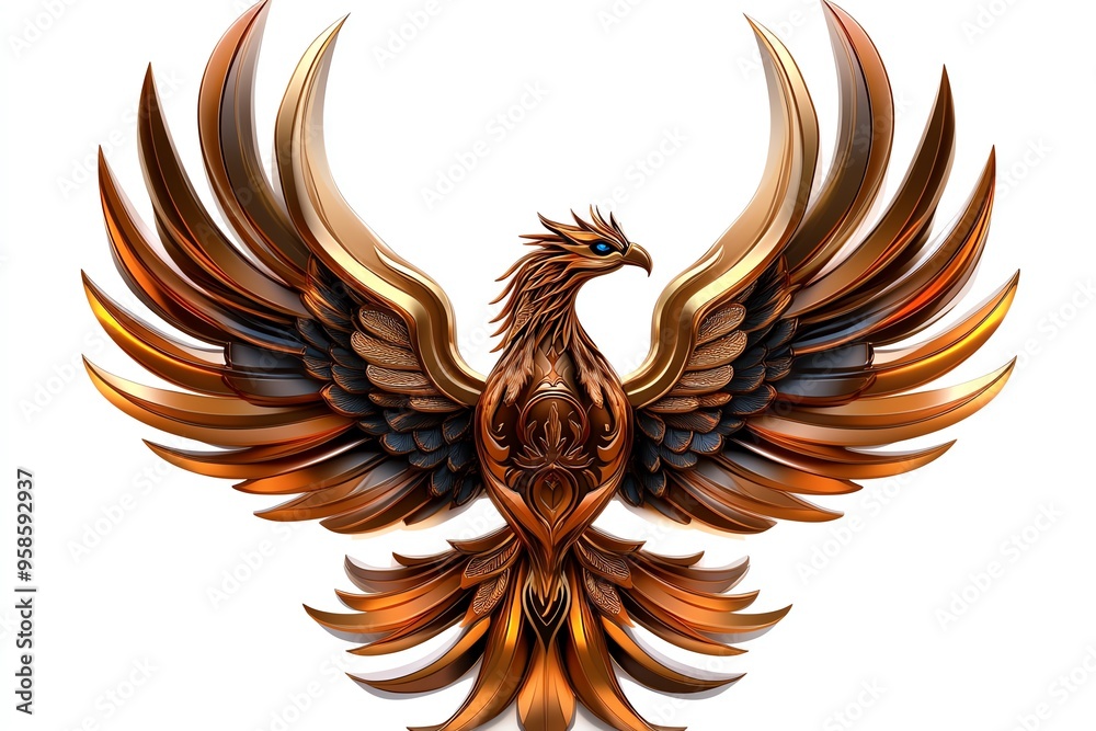 Heraldic phoenix, rising from flames, symbol of rebirth represents ...