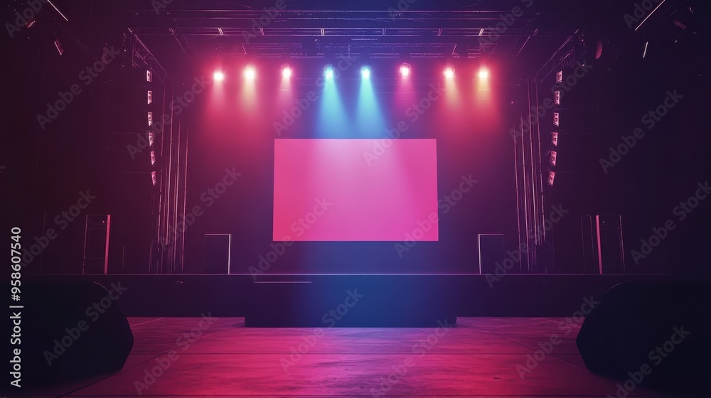 spotlight and speaker on the truss system on blank white stage Stock ...