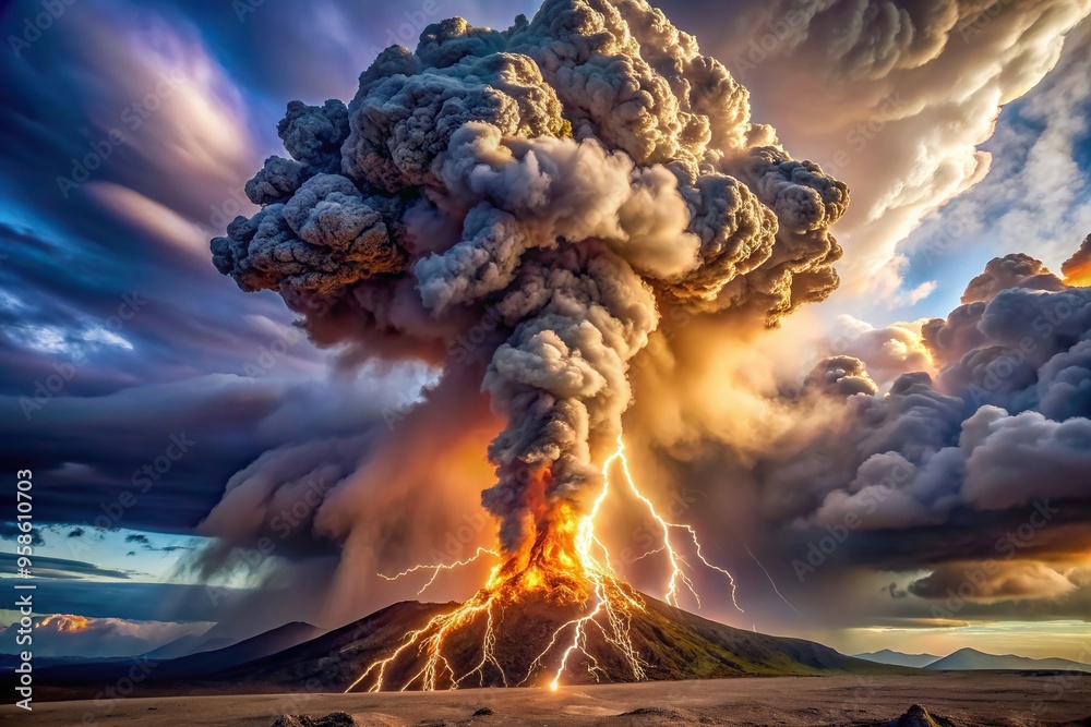 disaster, natural disaster,volcanic eruption, A mesmerizing view of a ...