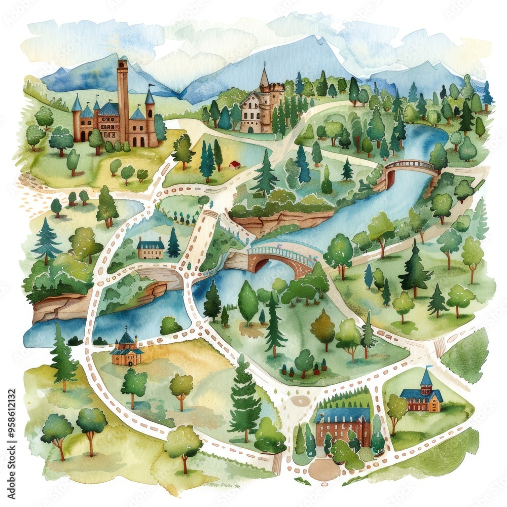 Watercolor Travel Map Creator for Camping Adventure and Wedding decor ...