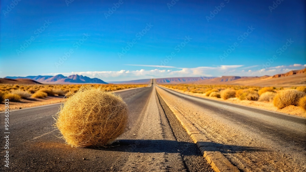 tumbleweed, clear sky, high angle, rolling, A tumbleweed rolling over ...