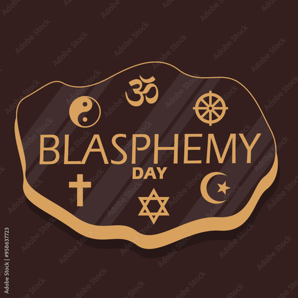 Blasphemy Day event banner. Illustration of a stone engraved with bold ...