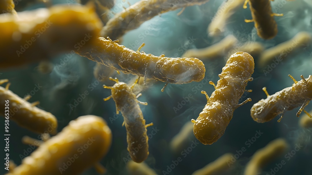 A highly detailed and realistic close-up of this bacteria: **Bacillus ...